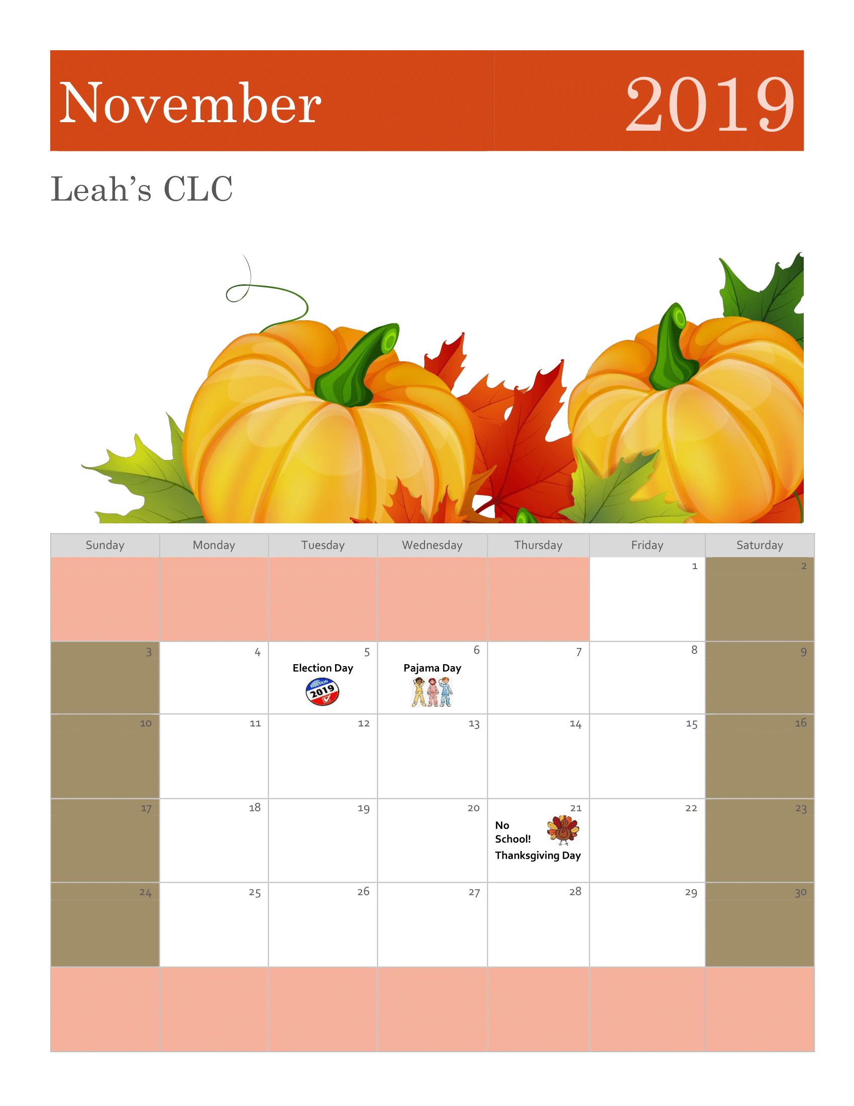Calendar – Leah's Creative Learning Center